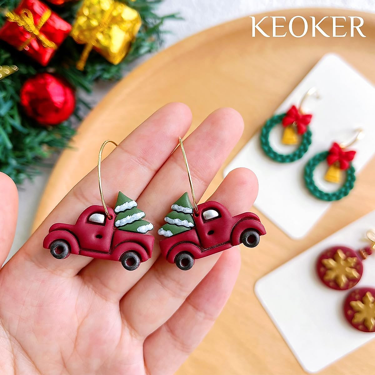Keoker Christmas Clay Cutters, Christmas Polymer Clay Cutters for Earrings Making, 10 Shapes Christmas Clay Earrings Cutters, Reindeer Clay Cutters (Earrings Clay Cutters 1)