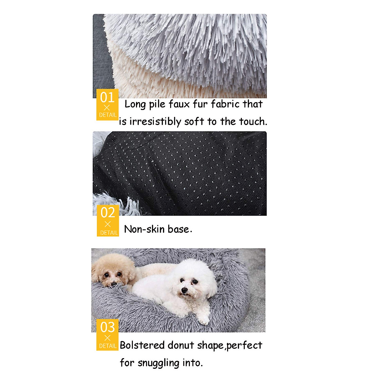 BODISEINT Faux Fur Dog Bed Cat Bed,Shag Round Anti-Anxiety Pet Calming Bed Doughnut Cuddler for Medium Large Puppy Dog Cat Kennel Cushion Self Warming Bed (28'' D x 8" H, Light Grey)