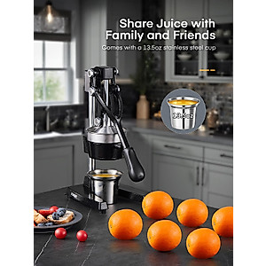 FOHERE Orange Juicer Squeezer, Cast Iron Lemon Squeezer, Commercial Citrus Juicer Hand Press for Orange, Lemon, Pomegranate, Grapefruit, Easy to Clean Citrus Squeezer with a Stainless Steel Cup