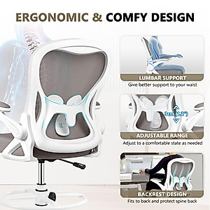 Winrise Drafting Chair, Tall Office Chair Ergonomic Standing Desk Chair, Lumbar Support Computer Chair Swivel Task Rolling Chair with Adjustable Flip-up Armrests & Foot Ring (Gray)