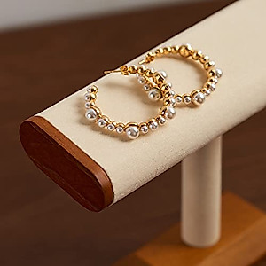 Oirlv Solid Wood T-Bar Watch Display Stand Jewelry Organizer Holder for Watch Bracelet Countertop Table Top Jewelry Tower(Creamy-white)