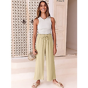ANRABESS Women Linen Pants Casual Loose High Waist Boho Wide Leg Cropped Palazzo Beach Pants Summer Outfits 2025 Trendy X-Large Apricot