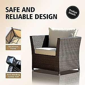 XIZZI Patio Furniture Set Outdoor Sectional Sofa with 42" 50000BTU Gas Propane Fire Pit Table 13 Pieces PE Wicker Rattan Patio Conversation Sets with 4 Pillows and Furniture Covers,Fire Pit/Beige