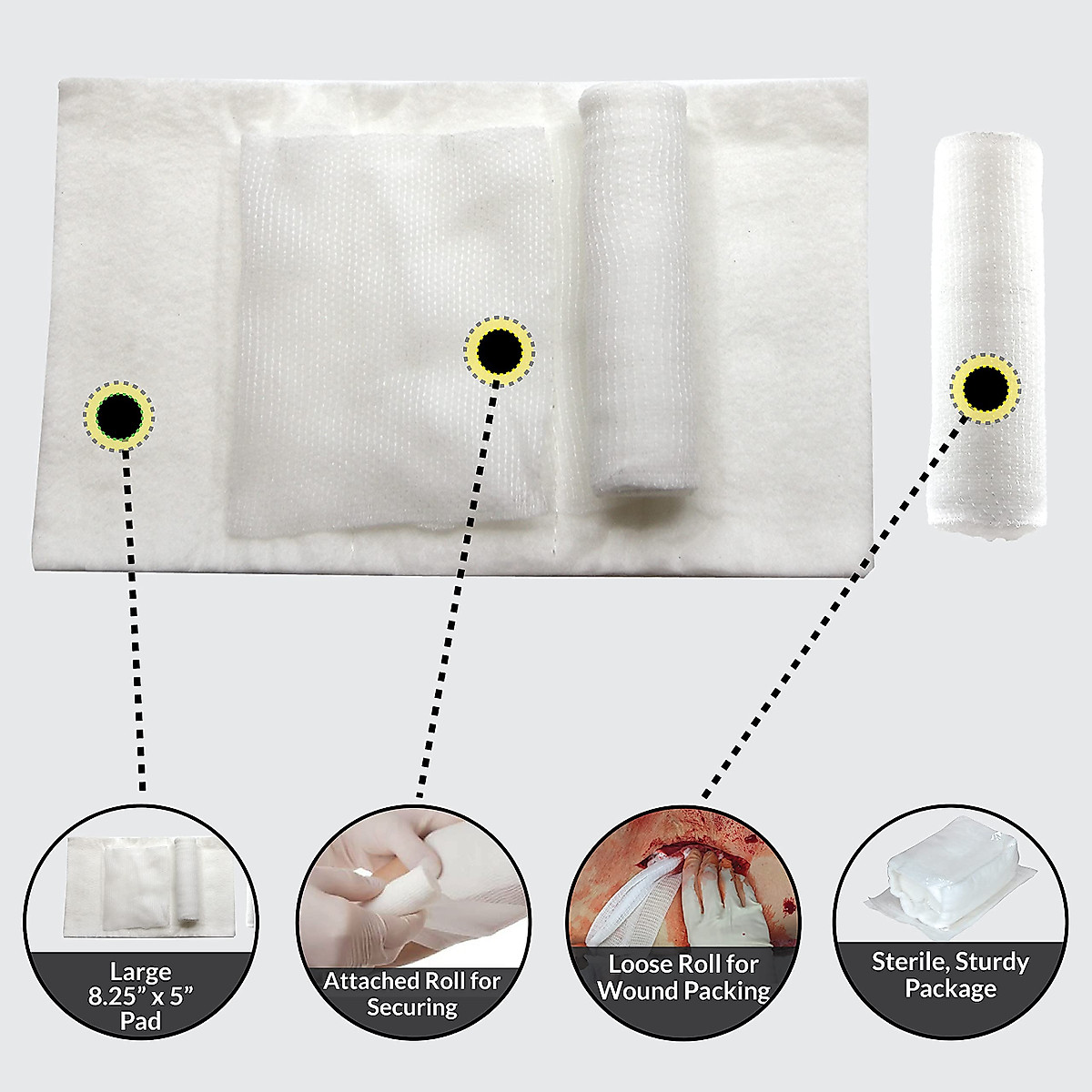 Ever Ready First Aid EverStop First Aid Blood Stopper Compress Multi-Purpose Wound and Trauma Dressing- 3 Pack