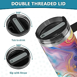 FRCSDIY Colored Marble Insulated Tumbler with Handle and Straw Lid,30oz Leakproof Stainless Steel Cup BPA-Free Water Bottle