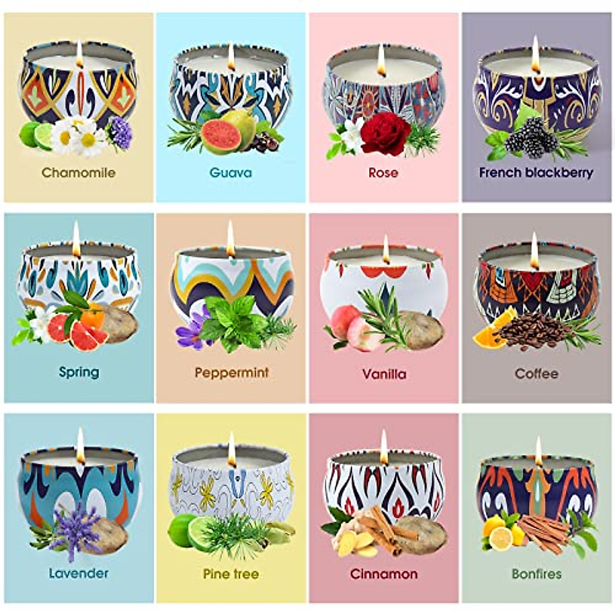 Scented Candles Gift Set, 12-Pack Home Scented Candles, Scented Candle Set Long Lasting Soy Wax 180 Hours Burn Time, Gifts for Women, Perfect for Teacher Women Mom Wife Girlfriend