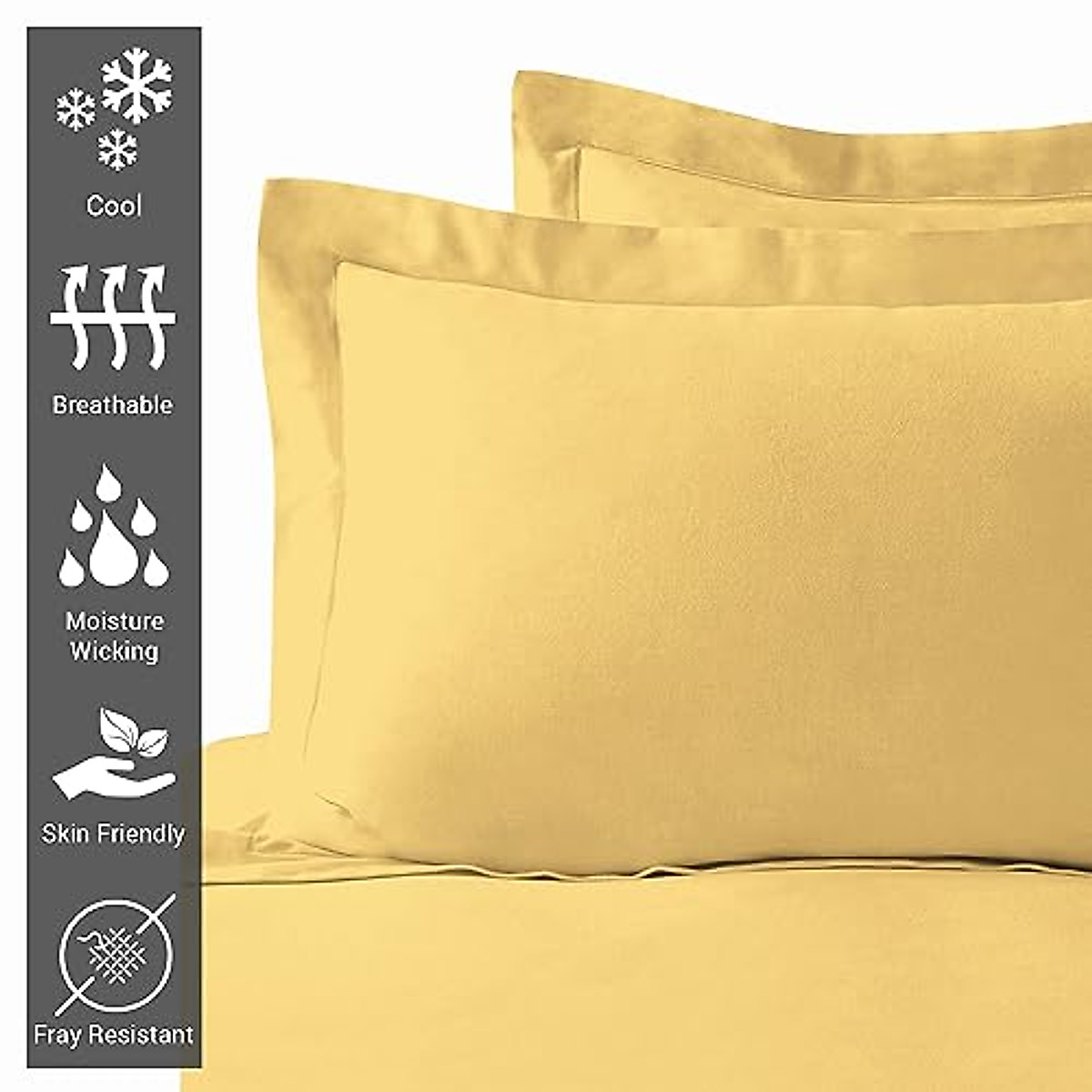 Pizuna Pure 100% Cotton Pillow Shams Queen Size Set of 2 Golden Yellow, Luxurious 400 Thread Count Long Staple Cotton Sateen with Envelope Closure (Combed Golden Yellow Cotton Pillow Shams Queen)