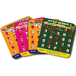 Regal Games Finger-Tip Shutter Bingo Cards with Sliding Windows - Interstate Bingo & Auto Bingo Game - Assorted Colors Travel Bingo Game Set Kids - Reusable, No Chips & Daubers Needed - 4 Packs
