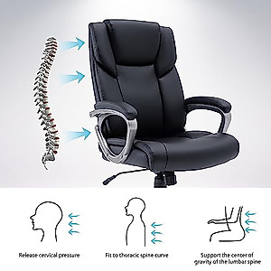 ICOMOCH Modern Soft Leather Ergonomic Executive Computer Boss Padding Armrest Swivel Desk Office Chair, Large, Black