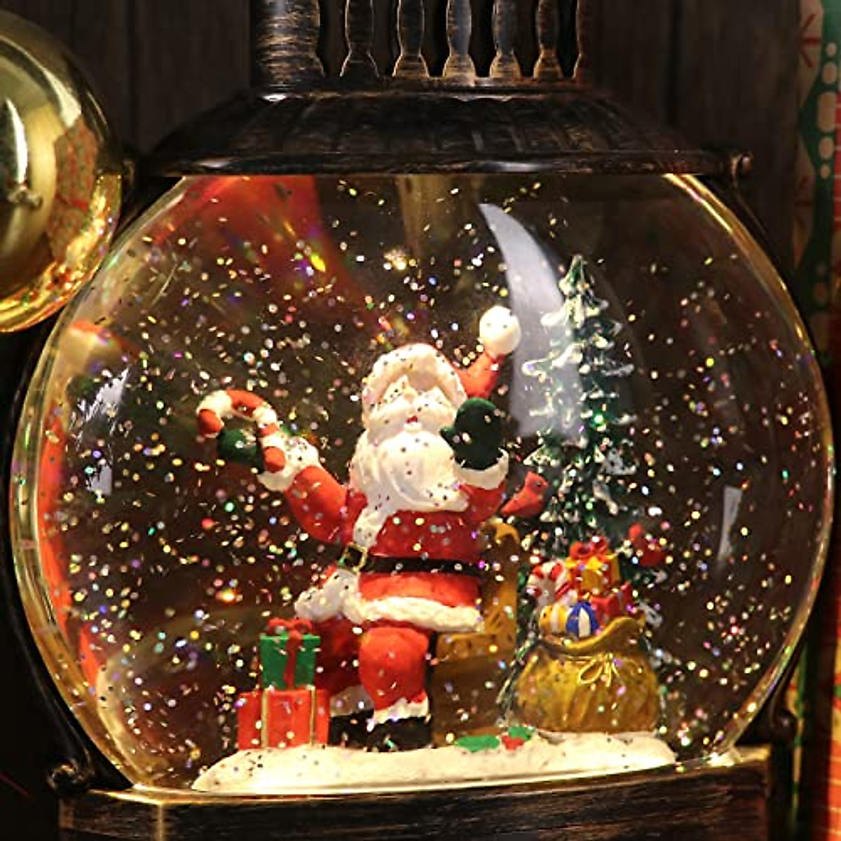 DRomance Christmas Singing Snow Globe Lantern Battery Operated USB Powered Lighted Water Glitters Music Snow Globe Holiday Decoration for Women Children(Santa, 6 x 3.2 x 11 Inches)