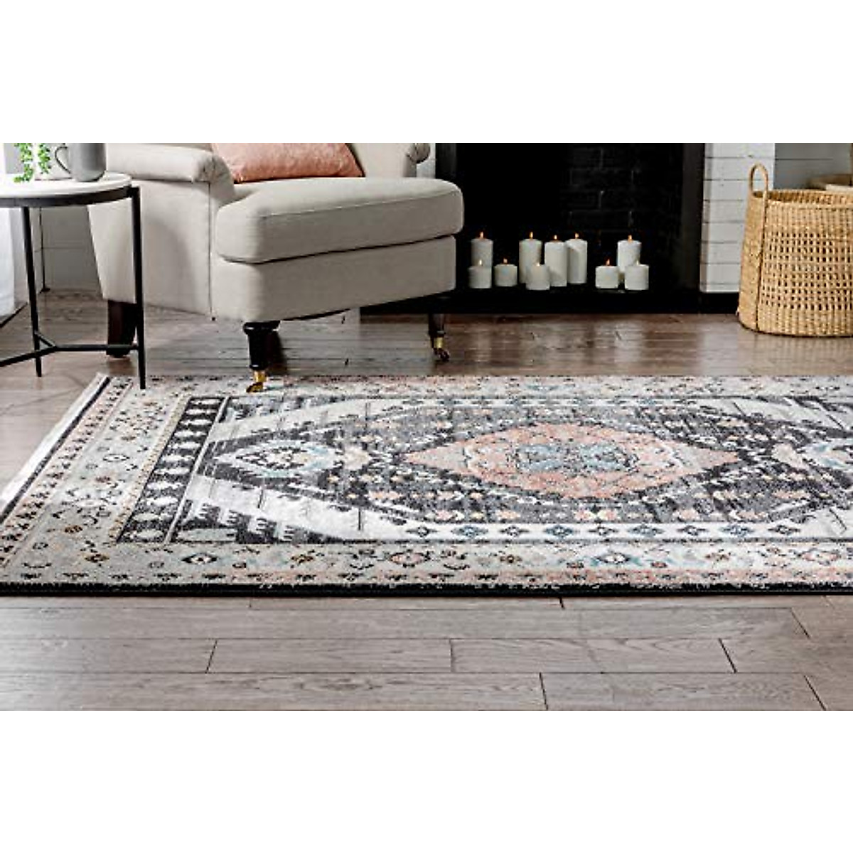 Well Woven Jolena Multi Black Vintage Oriental Distressed Medallion Pattern Boho Area Rug (5'3" x 7'3")