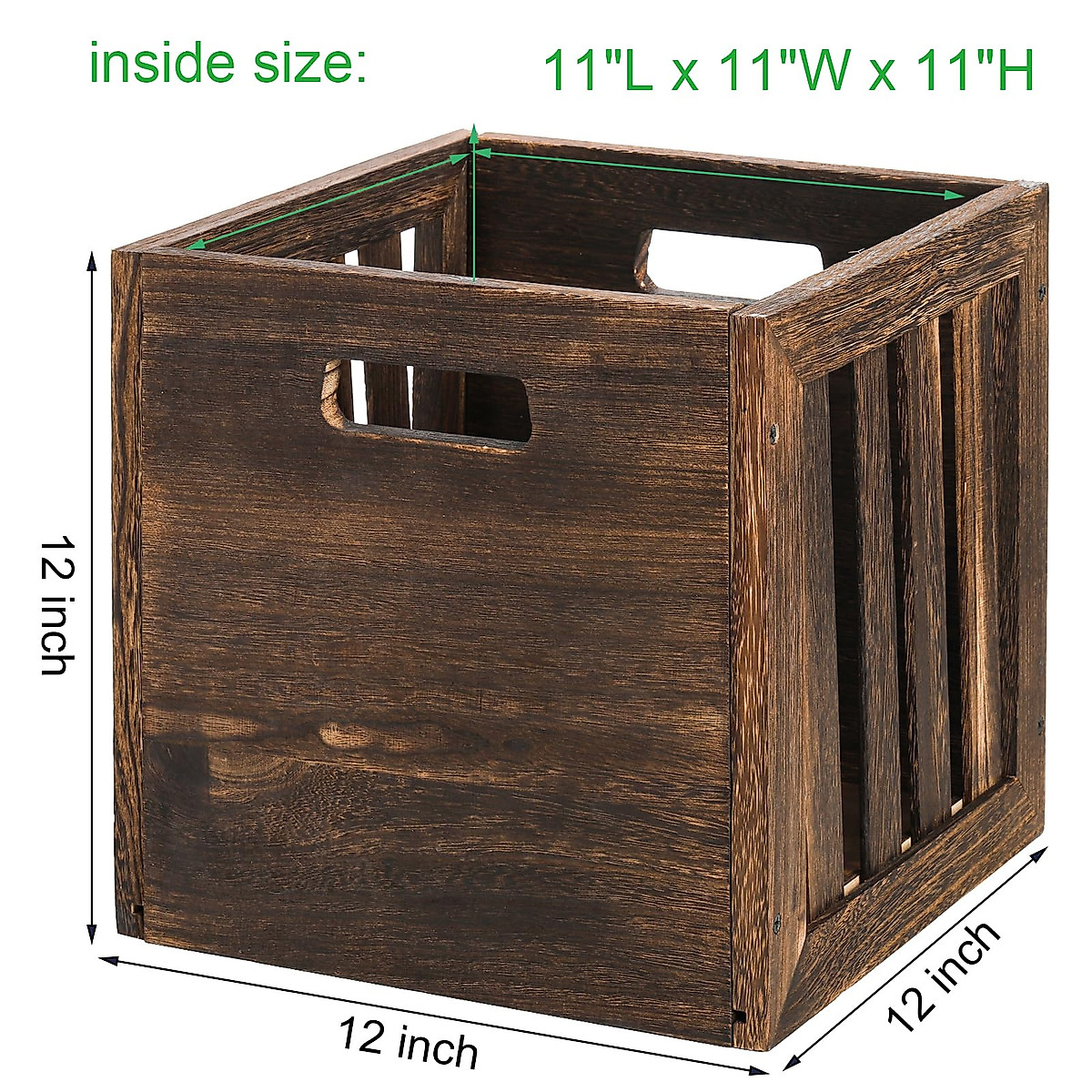 Yarlung Wood Storage Bin Cube Wood Crate with Handles, Rustic Brown Decorative Box Books Toys Shelf Basket Organizer for Closet, Bookcase, Workroom, Inside 11"x11"x11", Stackable and Easy Assembly