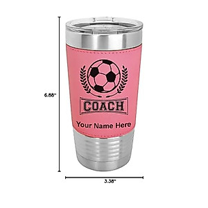 LaserGram 20oz Vacuum Insulated Tumbler Mug, Soccer Coach, Personalized Engraving Included (Faux Leather, Pink)