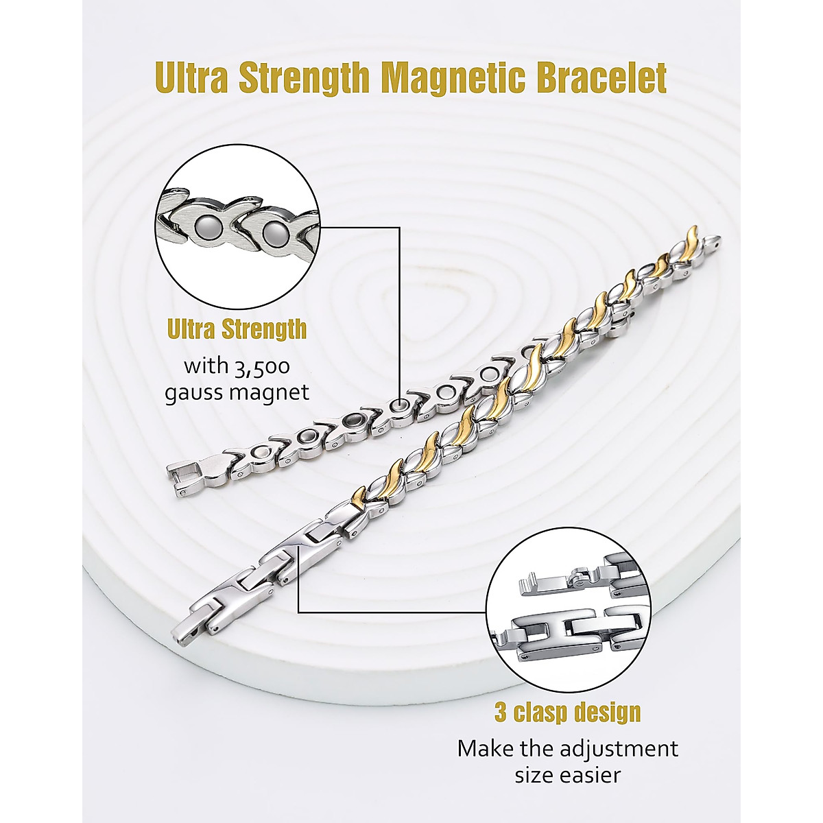 Jecanori Magnetic Bracelets for Women, Ultra Strength 3500 Gauss Magnet Bracelet, Mermaid Titanium Steel Bracelets Jewelry Gifts for Women with Sizing Tool