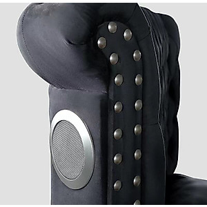 Upholstered Platform Bed with Bluetooth Speaker and Storage Box, Queen Size Platform Bed Frame with Tufted Headboard and Nail Head and Wood Slat Support Mattress Foundation, 500Lbs Capacity, Black