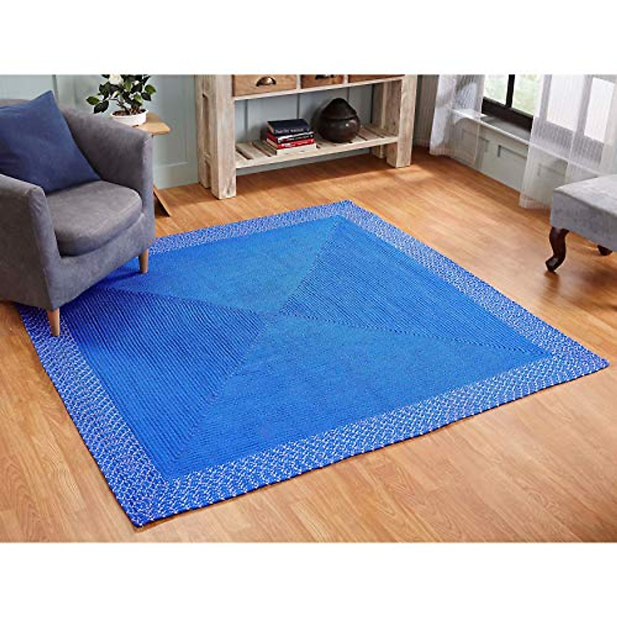 Better Trends Indoor Outdoor Braid Collection is Durable and Stain Resistant Reversible All Weather Utility Rug 100% Polypropylene in Vibrant Colors, 72" Square, Blue