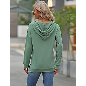 Ovanviso Women Sunflower Graphic Hoodies Long Sleeve Pullover Drawstring Sweatshirt Loose Fit Tunic Tops Light Green X-Large