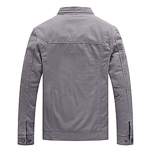 WenVen Men's Casual Canvas Cotton Military Utility Jacket (Light Grey,2XL)