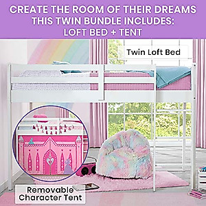 Delta Children Twin Loft Bed with Guardrail and Ladder + Tent (Bundle), White/Disney Princess