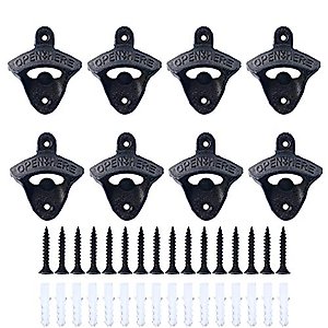 Homend 8pack Cast Iron Wall Mount Bottle Openers, Mounting Hardware Included, Vintage Rustic Bar(Wood Block is not Included)