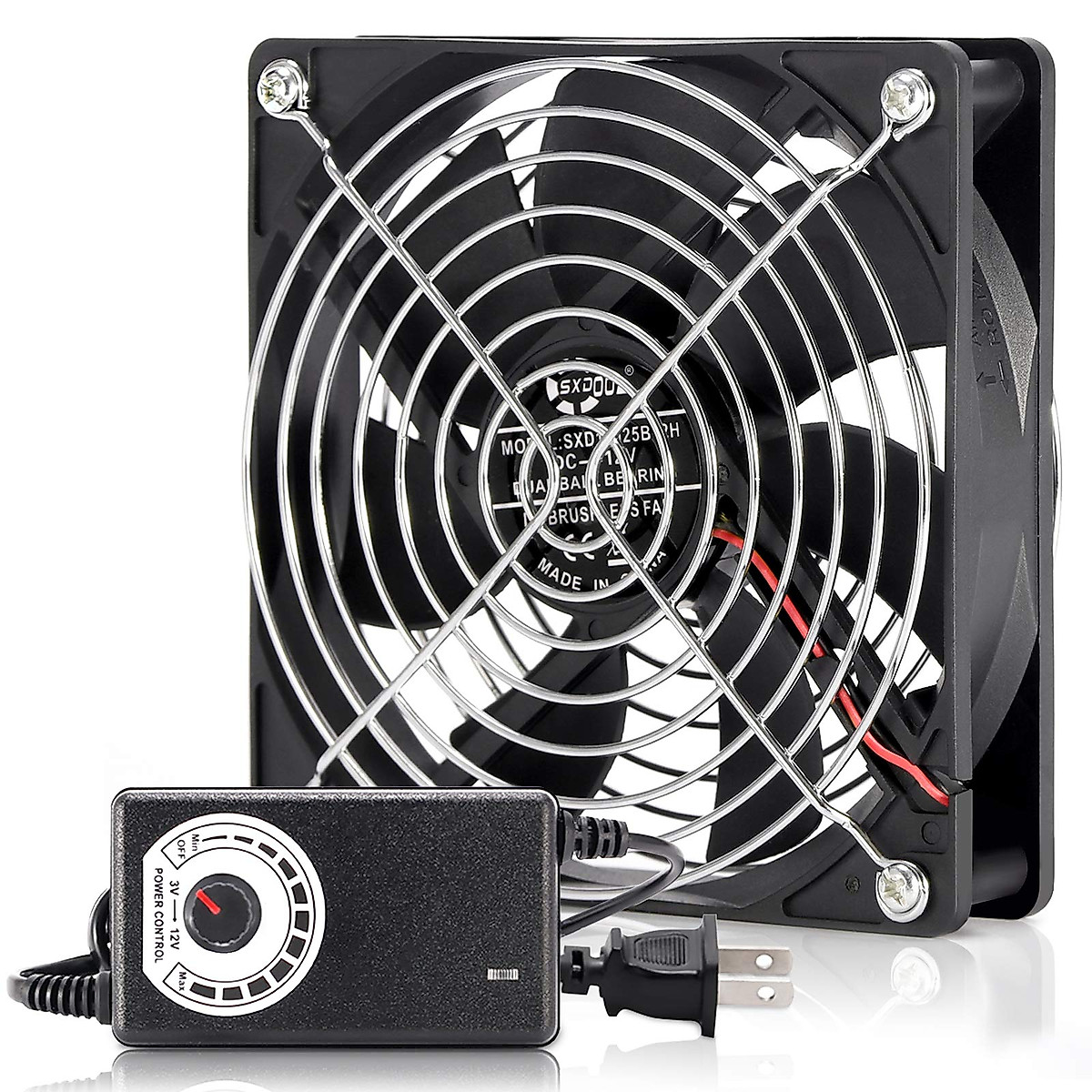 SXDOOL 120mm 110V 115V 120V AC Powered Fan with Speed Controller DC 3V to 12V, for Router Receiver DVR PlayStation Xbox Component Cooling