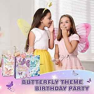 Outus 24 Pcs Butterfly Party Gift Bags Pink Purple Blue Party Gift Goodie Bags Thank You for Fluttering by Gift Bags with Handle for Butterflies Birthday Party Baby Shower Decoration