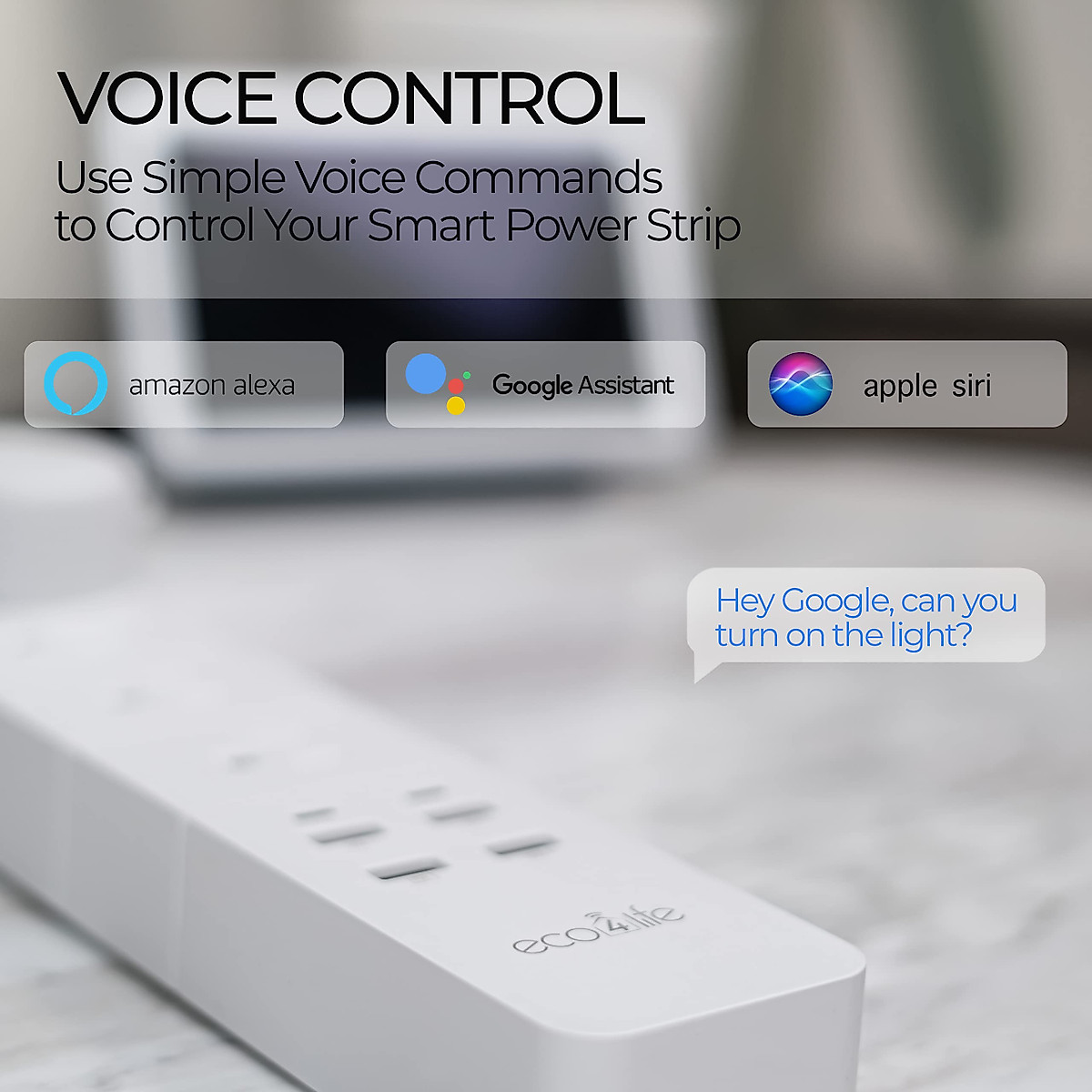 eco4life Wireless Smart Power Strip with Surge Protection, Compatible with Alexa, Google Home and Siri, no Hub Required, Controlled by eco4life app(4 Outlets, 4 USB Ports)