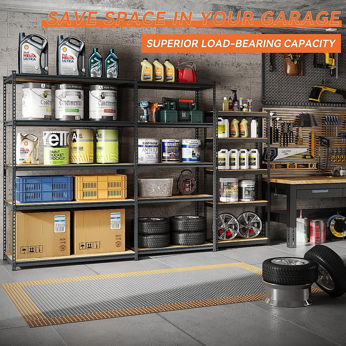 Smaafit 5-Tier Shelves for Wall Storage, Storage Rack Metal Shelves, Heavy Duty, Adjustable, Garage & Warehouse Storage, 28x12x59 Inches, 275 lbs/Level