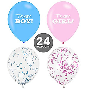 UP THE MOMENT Pink and Blue Baby Gender Reveal Balloons, 24 Pack, Pink and Blue Confetti Balloons, Team Boy and Team Girl Balloons, Baby Gender Reveal Decorations