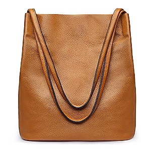 Kattee Women Soft Genuine Leather Totes Shoulder Bag Purses and Handbags with Top Magnetic Snap Closure (Brown)