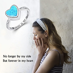 925 Sterling Silver Heart Urn Rings Hold Loved Ones Ashes Cremation Memorial Ring Keepsake Jewelry for Women for Human Ashes (Blue, 9)