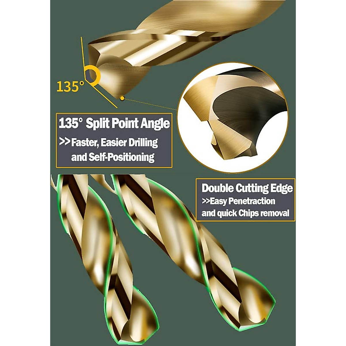 Cobalt Drill Bit Set 10Pcs 7/16 inch HSS Co M35 Twist Jobber Length Drill Steel Metal Iron