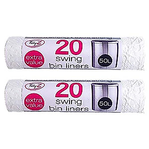 TidyZ 40 x Extra Strong Swing Bin Liners with Tie Handles Refuse Sacks White 50 Litres - 90 x 120cm