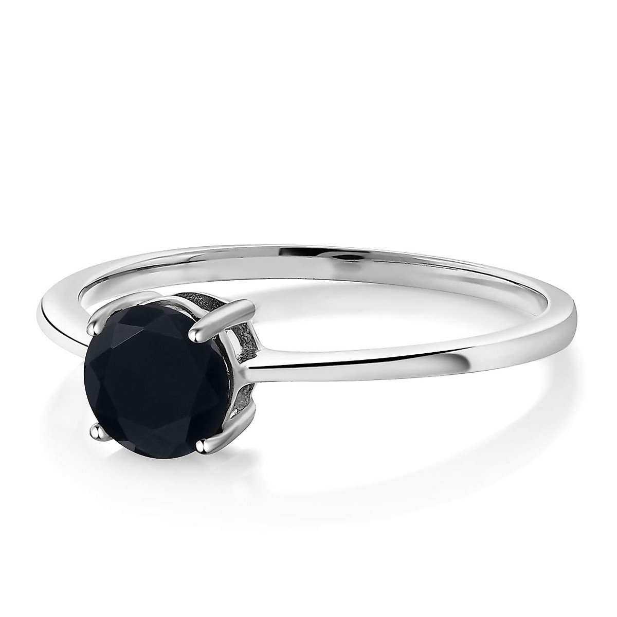 Gem Stone King 10K White Gold Black Onyx Solitaire Engagement Ring For Women (0.80 Cttw, Round 6MM, Gemstone December Birthstone, Size 8)