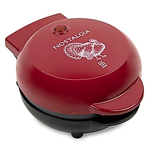 Nostalgia MyMini Personal Electric Heart Turkey Waffle Maker, 5-Inch Cooking Surface, Waffle Iron for Hash Browns, French Toast, Grilled Cheese, Quesadilla, Brownies, Cookies, Red