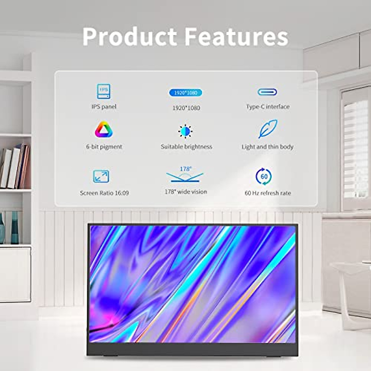 JOHNKANG Portable Monitor 15.6 Inch FHD 1080P USB-C HDMI Second Screen IPS HDR Second External Monitor for Laptop PC Phone Xbox PS4 Switch,Built-in Speaker/Smart Cover Included