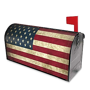 American Retro Flag Magnetic Mailbox Covers, Patriotic USA Flag Mailbox Covers Magnetic Welcome Mailbox Wraps, Post Letter Box Cover for Garden Outdoor Decor Standard Size 21" Lx 18"