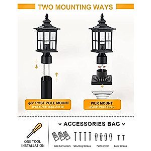 GYDZ Outdoor Dusk to Dawn Post Light, Outdoor Lamp Post Light Fixture, Exterior Pier Light Post Mount Light Head with Clear Glass for Garden, Matte Black, 2 Pack