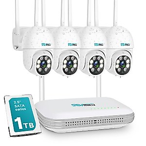 SOVMIKU Wireless Security Camera System,3MP Outdoor WiFi Camera for Home,PTZ,360°View,Auto Tracking,2 Way Audio,Color Night Vision,Siren/Motion/Light Alarm,8Ch Expandable,Alexa,24/7 Record,2.4G WiFi