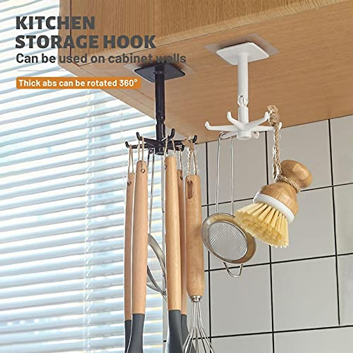 SJORHNUS Kitchen Swivel Hook, 4 Pack Swivel Folding Under Cabinet Kitchen Utensil Hooks, 360° Rotating Hanging Rack for Kitchen Utensils,Bathroom Towels,Entryway Key