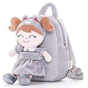 Gloveleya Kids Backpack Bundle - Grey Cat & Rabbit Plush Toddler Backpacks with Soft Doll