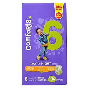 Comforts Day or Night Diapers, Size 6 (Over 35 lbs) - Super Value Box - 104 Count