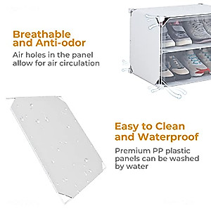 NiHome Stackable Shoe Organizer with Doors - Holds 24 Pairs, Expandable Closet Shoe Rack, Plastic Cabinet with Free-Standing Design for Home, Office and Garage Storage (White)