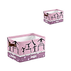 Gymnast Move Stars Red Pink Foldable Custom Personalized Name Storage Bins Basket Cubic Clothes Supplies Organizer,Durable Handle
