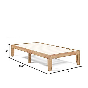 KOMFOTT 14 Inches Wood Platform Bed Frame Twin Size, Solid Wood Mattress Foundation with Rubber Wood Frame, Strong Poplar Wood Slat Support, No Box Spring Needed, Bed Frame (Natural)