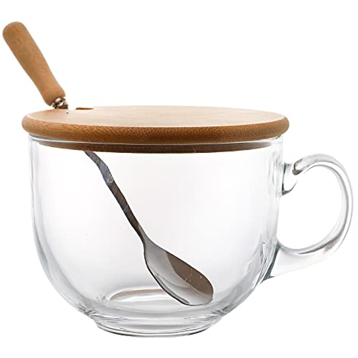 Lawei Set of 4 Glass Coffee Mug with Handle - 15 Oz Glass Jumbo Coffee Cups Clear Coffee Mug for Cappuccino, Coffee, Latte, Cereal, Milk, Ice Cream