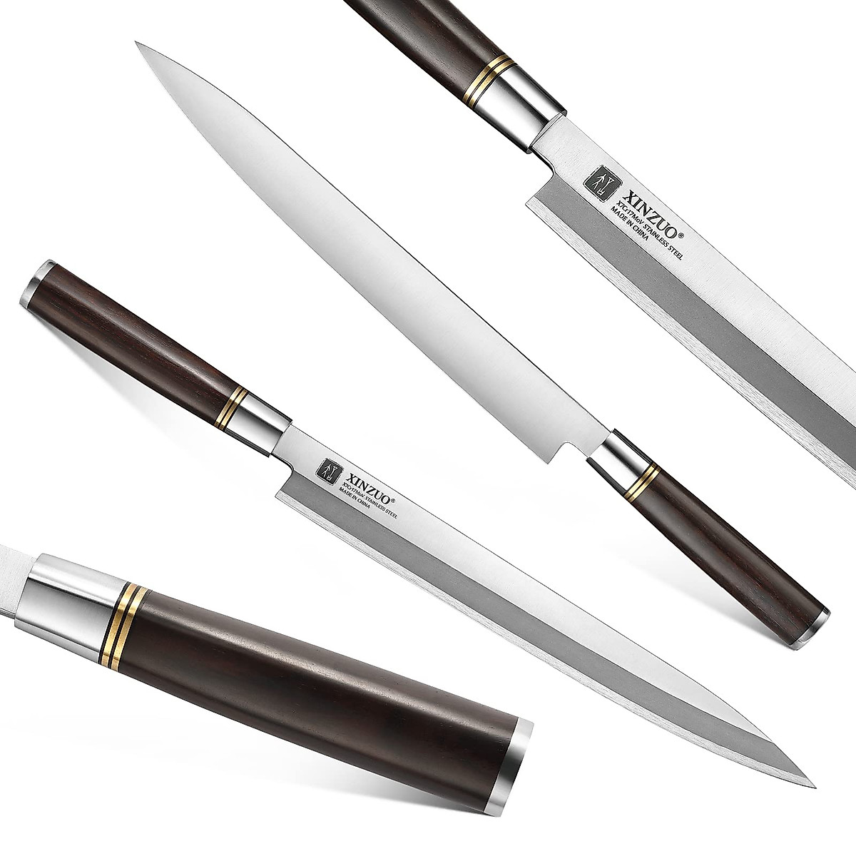 XINZUO 12 Inch Sashimi Knife X7Cr17MoV Forged Steel,Traditional Japanese Crafts Yanagiba Filleting Knife,Single-edged Blade,Professional Chef Sushi Knife-Ebony Wood Handle-Betula Wooden Sheath