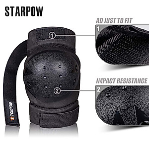 Knee Pads For Kids/Adult Elbows Pads Wrist Guards 3 In 1 Protective Gear Set For Skateboarding, Roller Skating, Rollerblading, Snowboarding, Cycling(S/M/L) By STARPOW (Black, Youth)