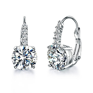 White Gold Plated Round Cut Cubic Zirconia Drop Dangle Earrings Prong Setting Bridal Earrings for Women