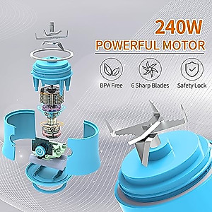 Portable Blender, Personal Size Blender for Shakes and Smoothies, Waterproof 20OZ USB Rechargeable Mini Blender Cup with 6 Sharper Blades 240W powerful Hand-held Blender for Kitchen/Home/Travel